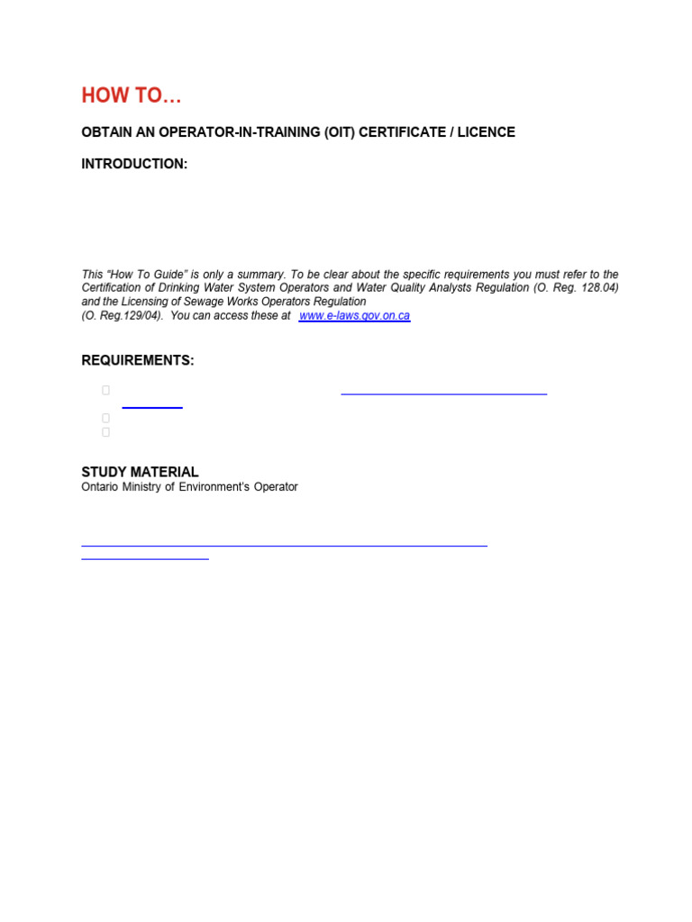 OIT Certificate Application Guide Ontario | PDF | Payments | Water ...