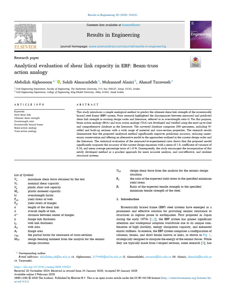 Analytical Evaluation of Shear Link Capacity in EBF Beam-Truss Action ...