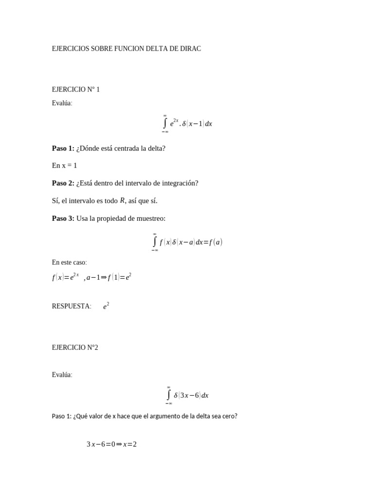 Ejercicios Sobre Funcion Delta de Dirac | PDF