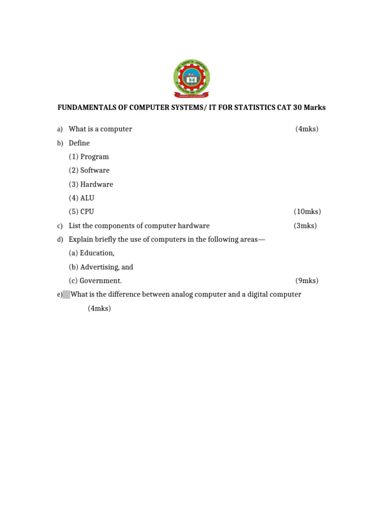 Fundamentals of Computer System | PDF