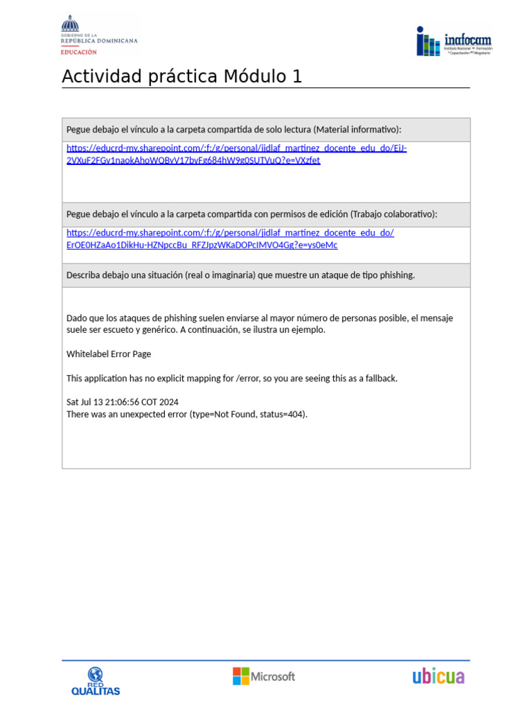Plantilla Actividad Practica Modulo 1 | PDF