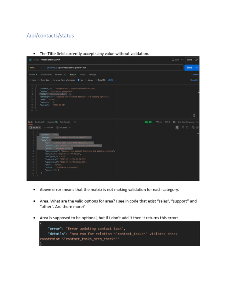 API Validation Issues and Errors | PDF