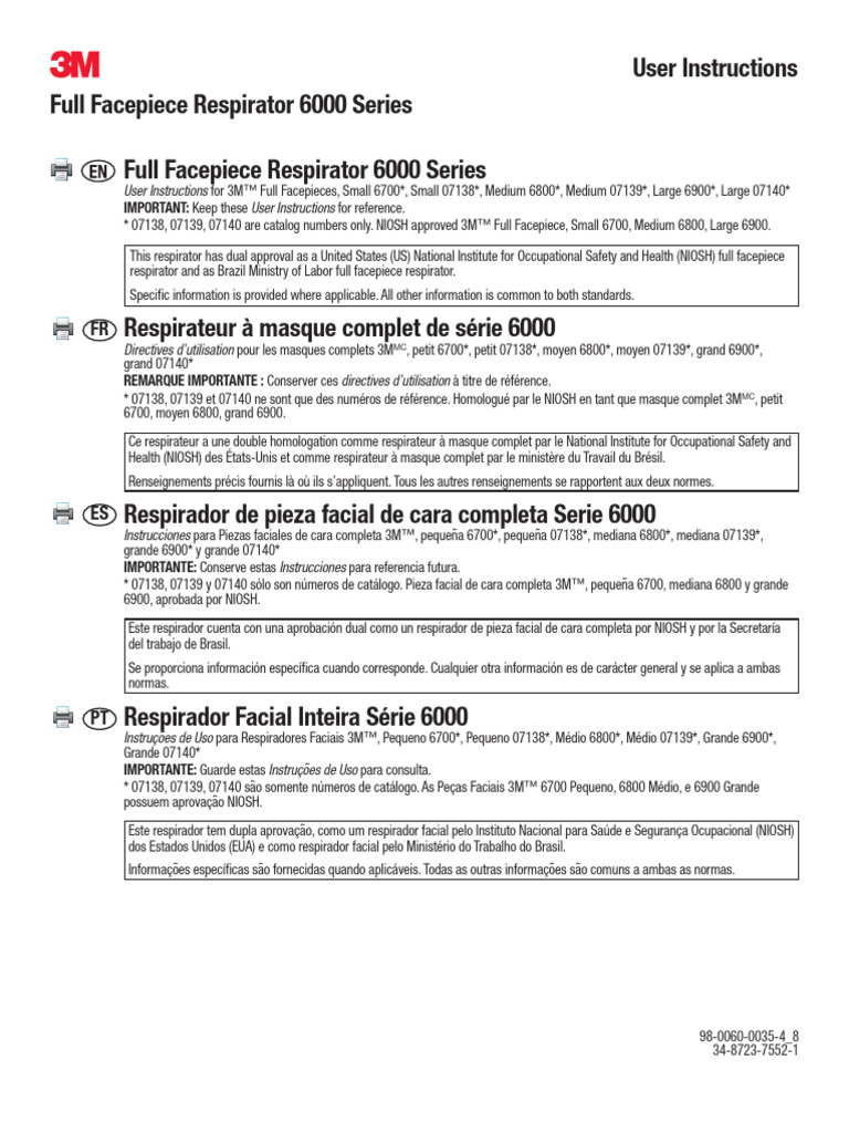 3M Full Facepiece Respirator Guide | PDF | Occupational Safety And ...