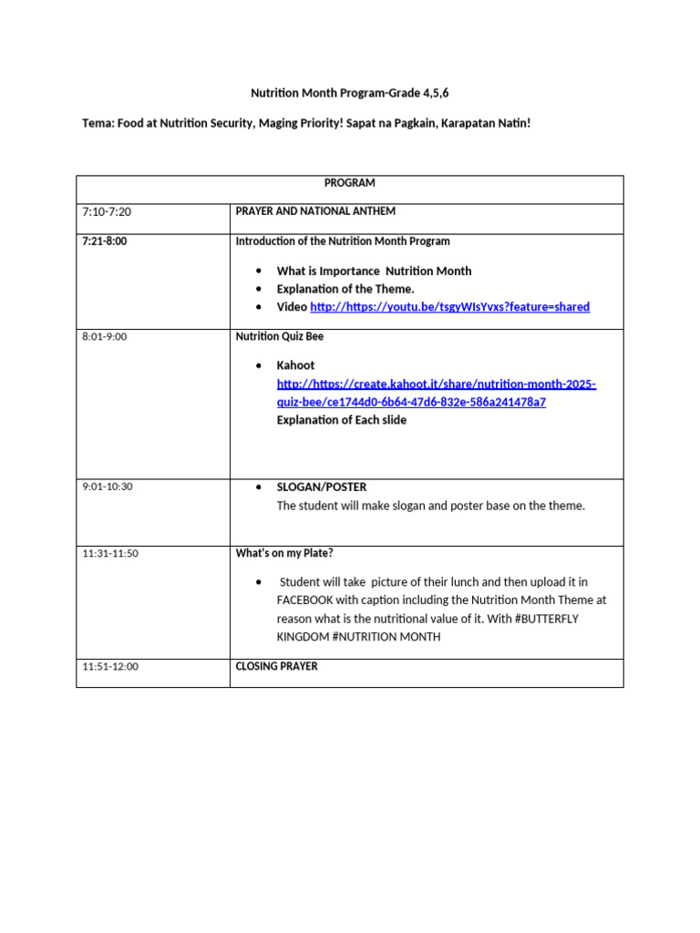 Nutrition Month Program for Grades 4-6 | PDF