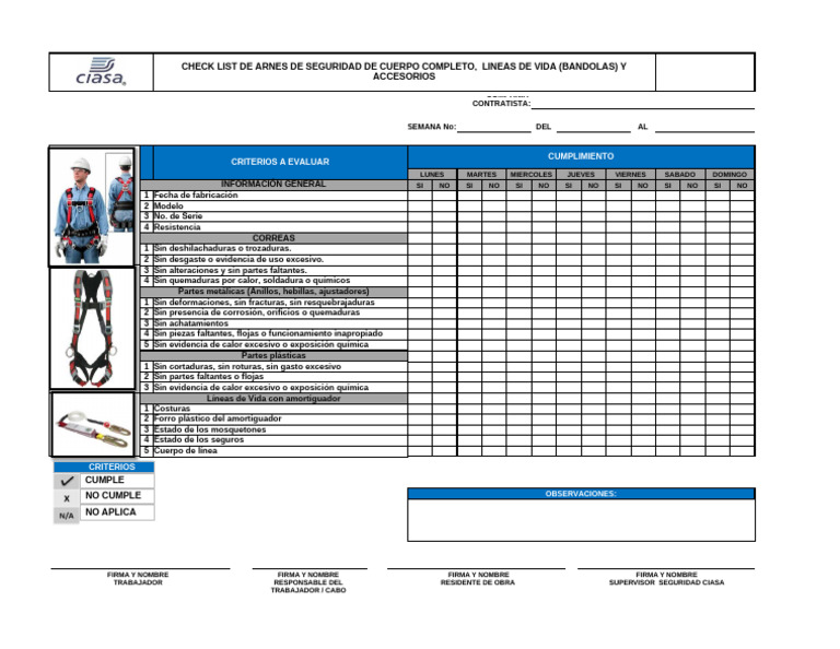 Check List de Seguridad para Arnés y Equipos | PDF | Ingeniería ...