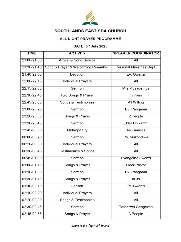 All Night Prayer Programme Outline | PDF | Chess Theory | Chess