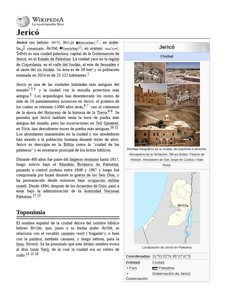 Jericó - Wikipedia, La Enciclopedia Libre | PDF | Territorios ocupados ...