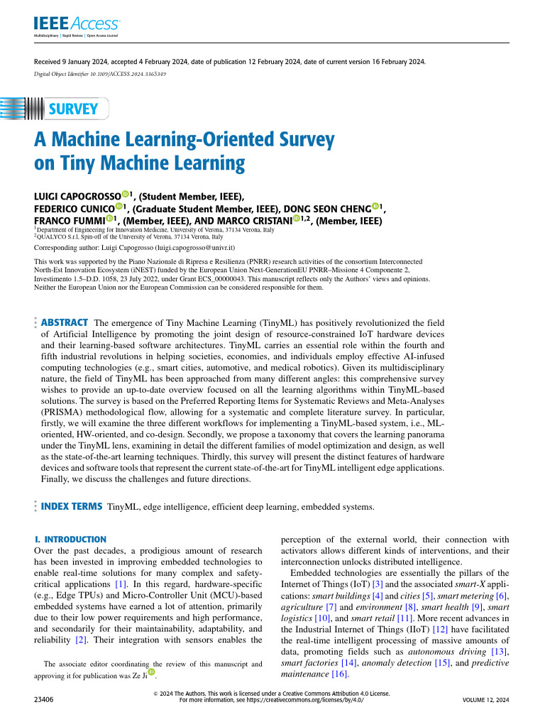 A Machine Learning-Oriented Survey On Tiny Machine Learning | PDF | Machine Learning | Internet ...