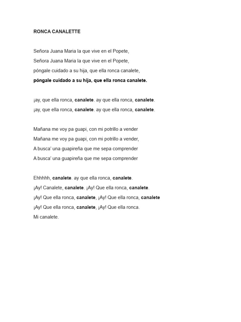 Ronca Canalete: Letra y Significado | PDF