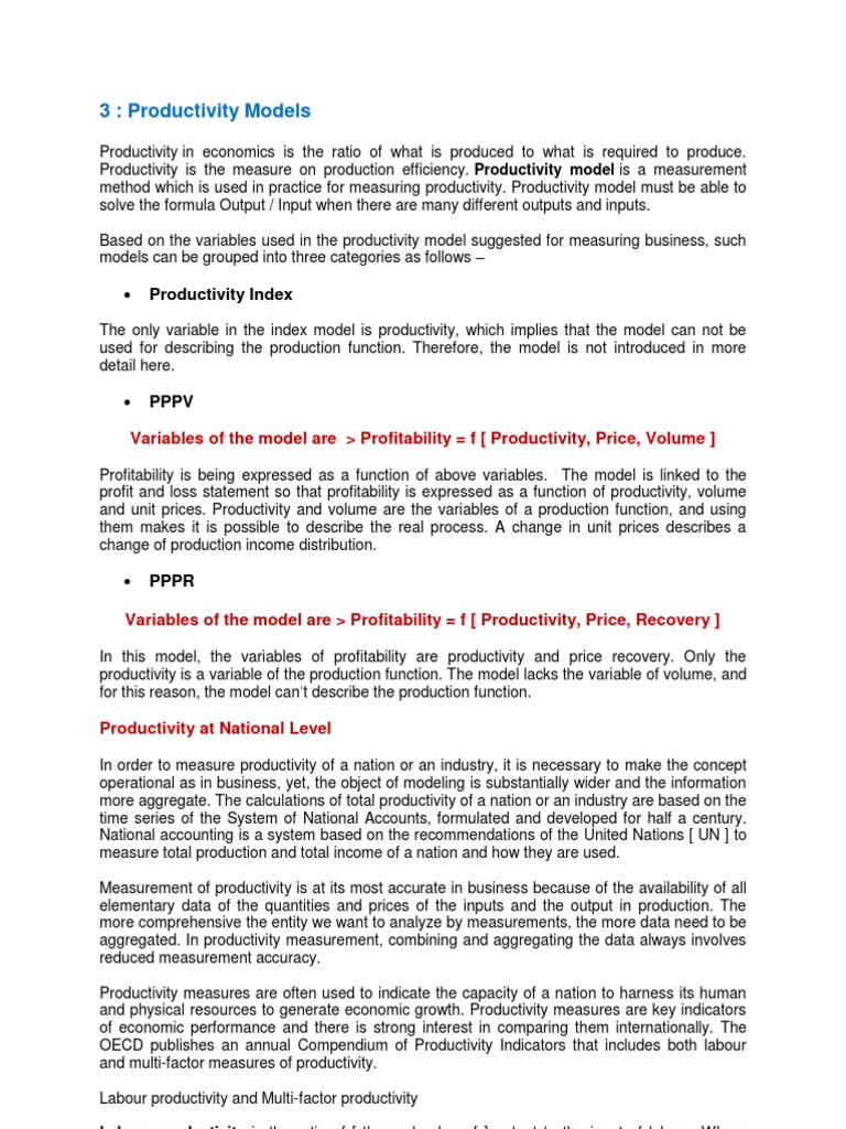 Productivity Models | PDF | Profit (Accounting) | Production Function
