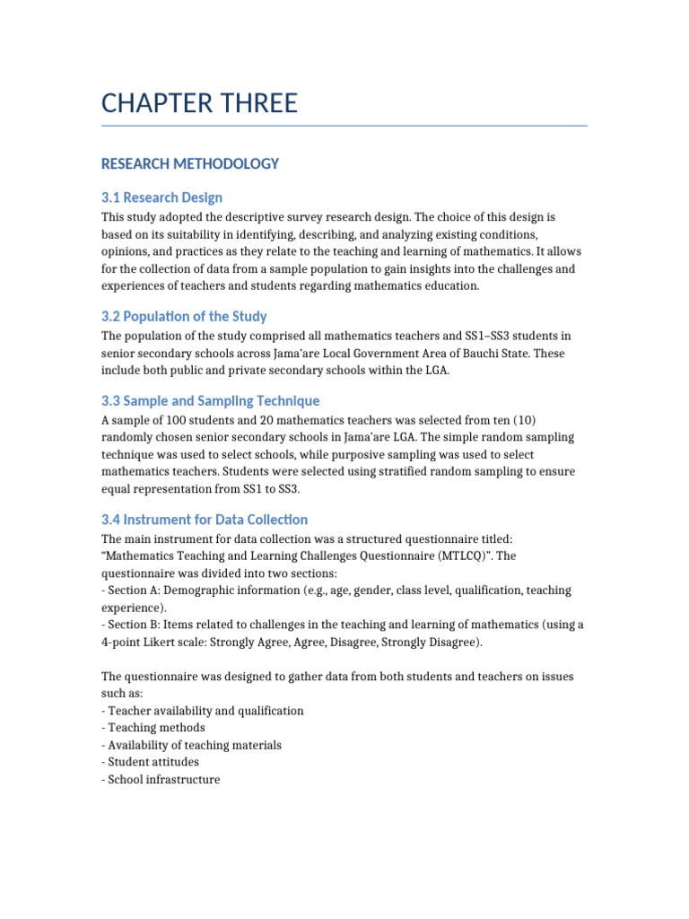 Chapter Three Research Methodology Mathematics Jamaare | PDF | Sampling (Statistics) | Research ...
