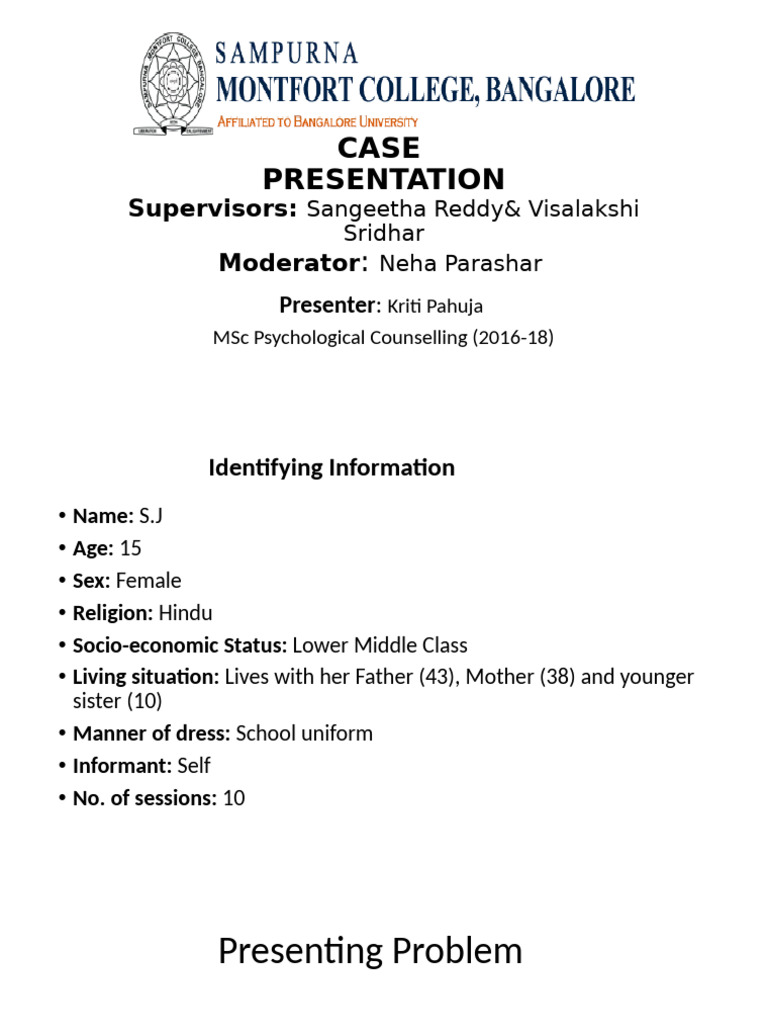 Case Presentation - Kriti | PDF | Gestalt Therapy | Psychological Concepts
