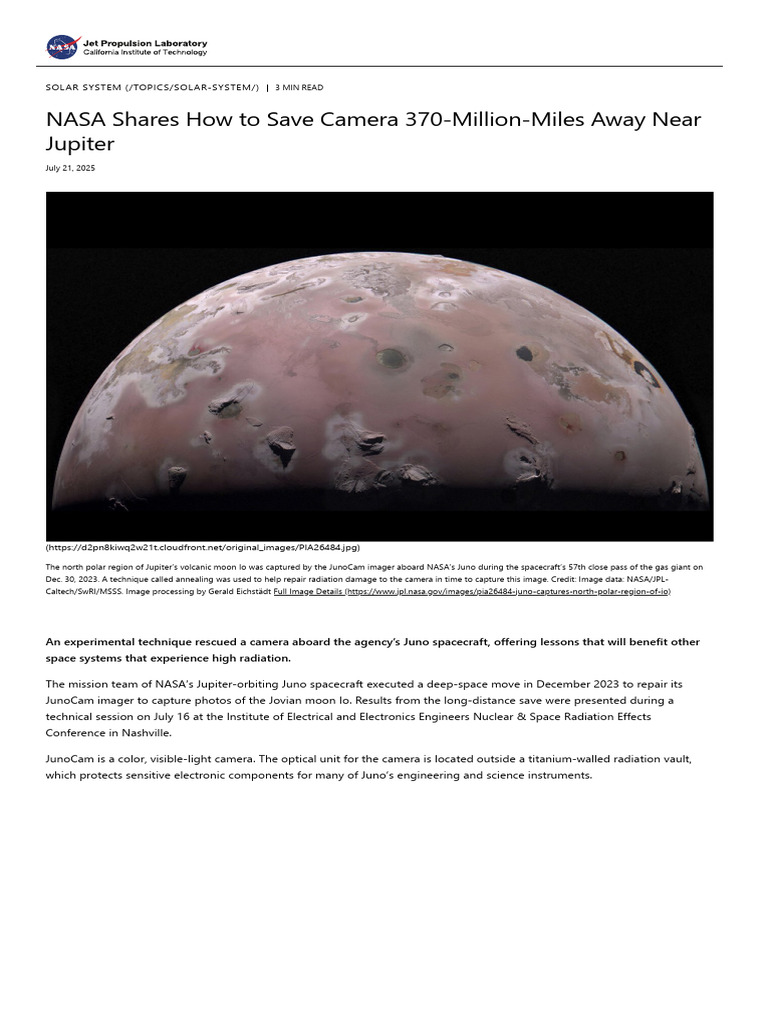 NASA Shares How To Save Camera 370-Million-Miles Away Near Jupiter ...