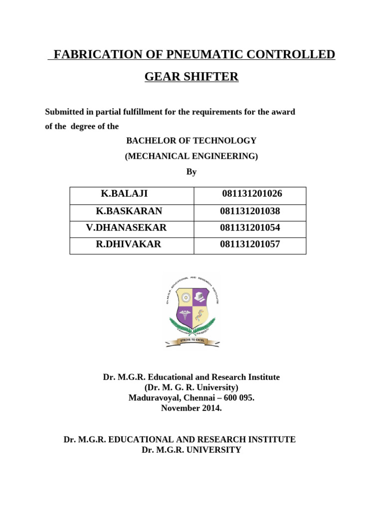 Pneumatic Gear Shifter Fabrication | PDF | Transformer | Rectifier