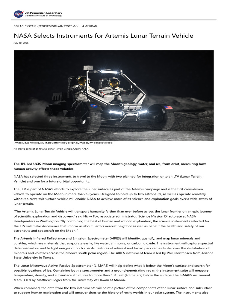 NASA Selects Instruments For Artemis Lunar Terrain Vehicle - NASA Jet ...