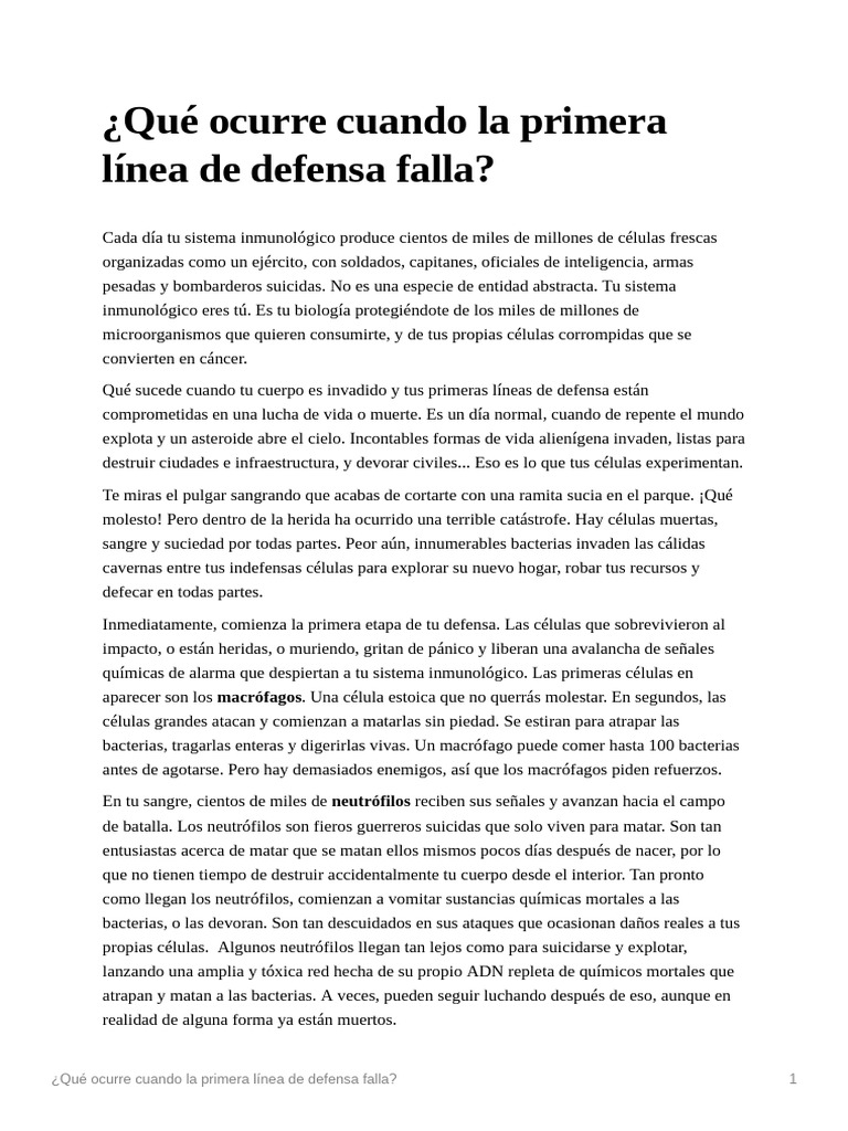 Fallo de la Primera Línea de Defensa Inmunológica | PDF | Sistema ...