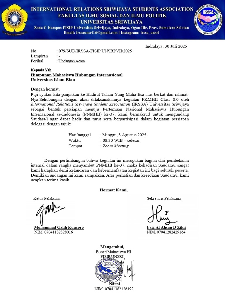 Surat Undangan Universitas Islam Riau | PDF