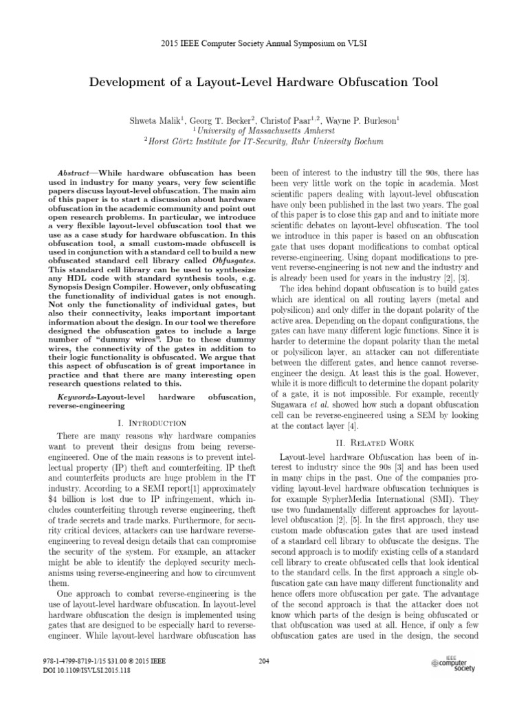 Development of a Layout-Level Hardware Obfuscation Tool | PDF | Logic Gate | Computer Engineering
