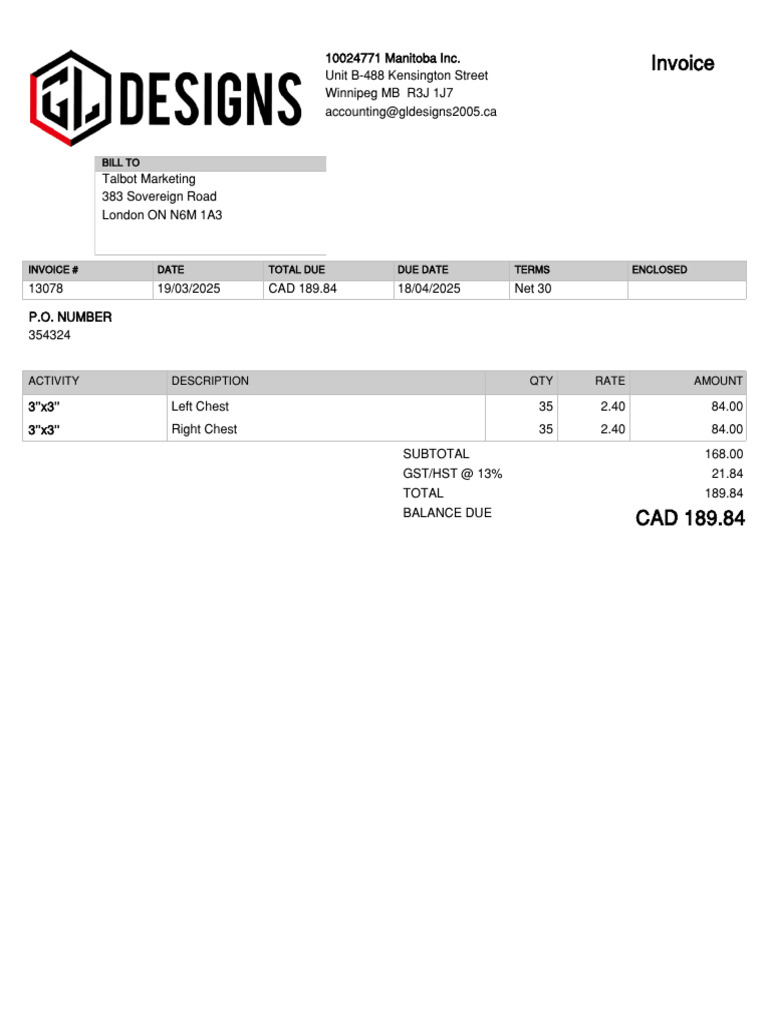 Invoice: 10024771 Manitoba Inc | PDF