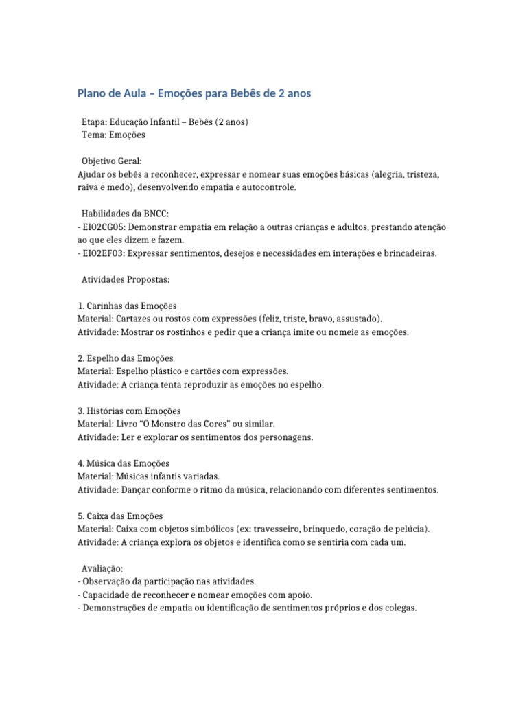 Emoções para Bebês de 2 Anos | PDF