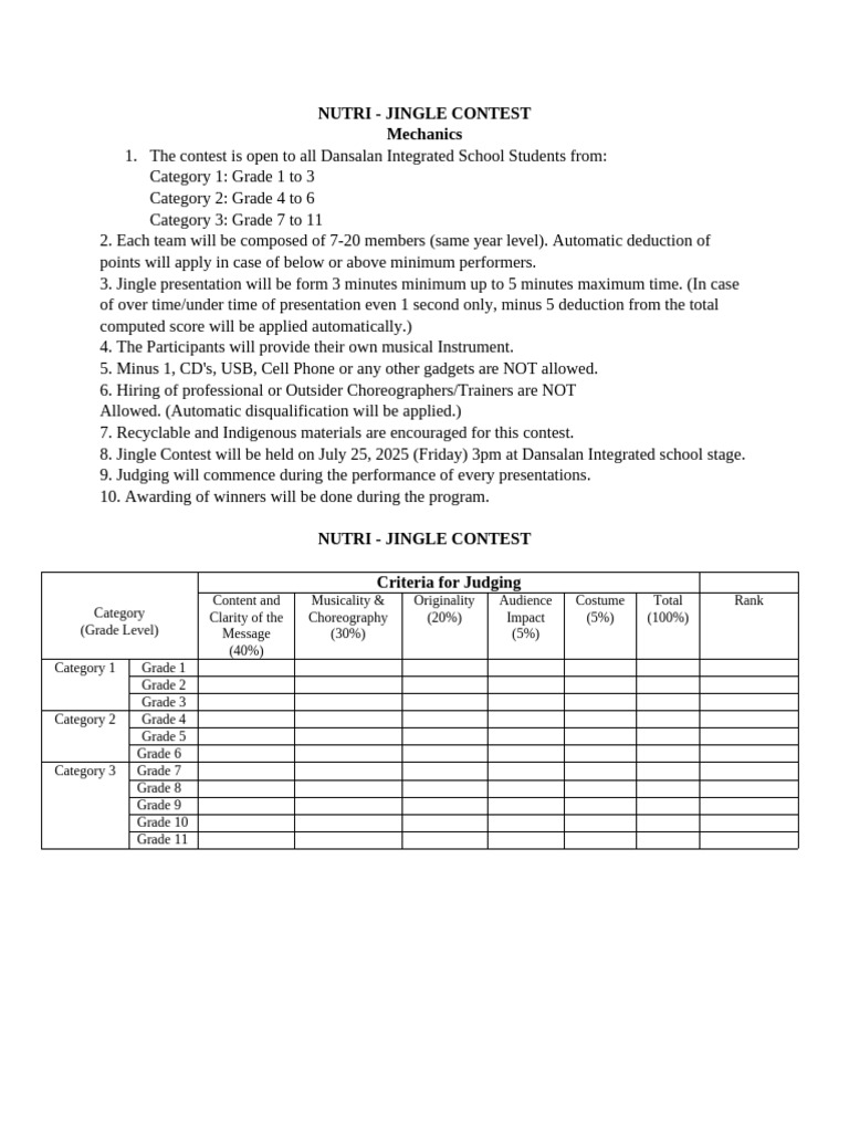 Nutri Jingle Mechanics | PDF