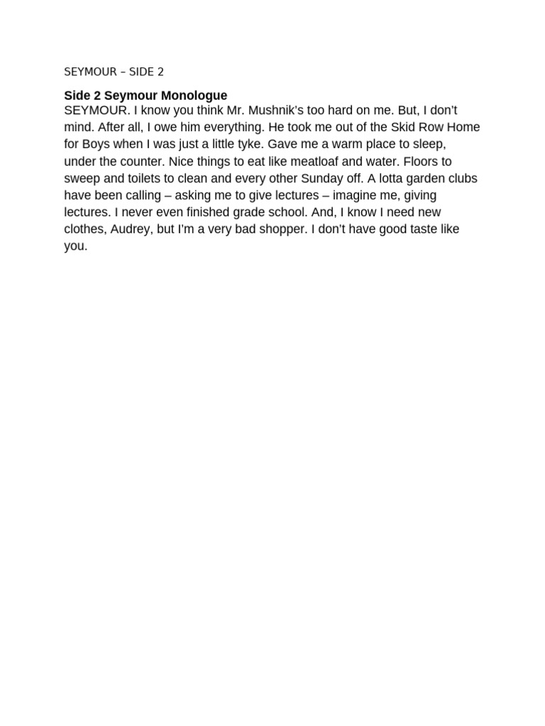Seymour's Reflection on Mr. Mushnik | PDF