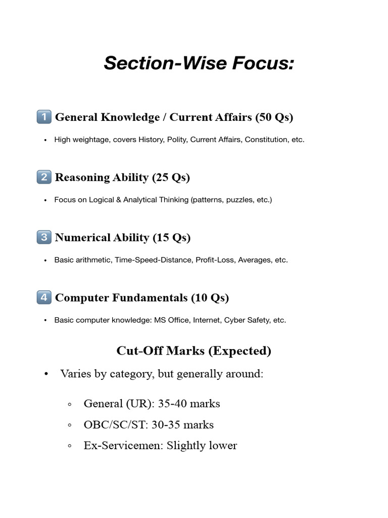 Exam Preparation: Section Breakdown & Cut-Offs | PDF