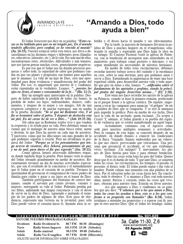 "Amando A Dios, Todo Ayuda A Bien": Avivando La Fe | PDF | Cristo ...