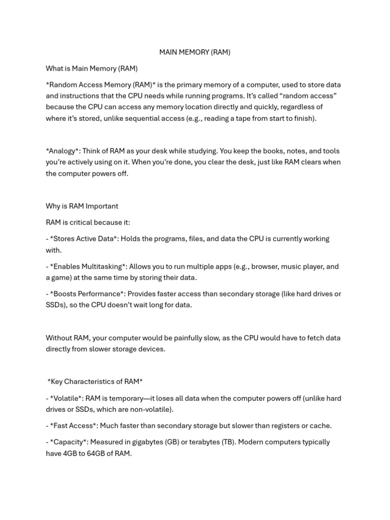 Summary of Computer Architecture and Organisation 1 | PDF | Random ...
