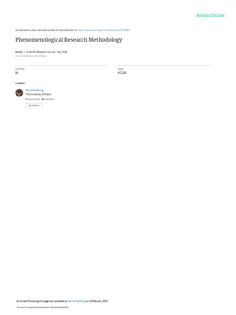 Phenomenological Research Methodology | PDF | Methodology | Phenomenology (Philosophy)