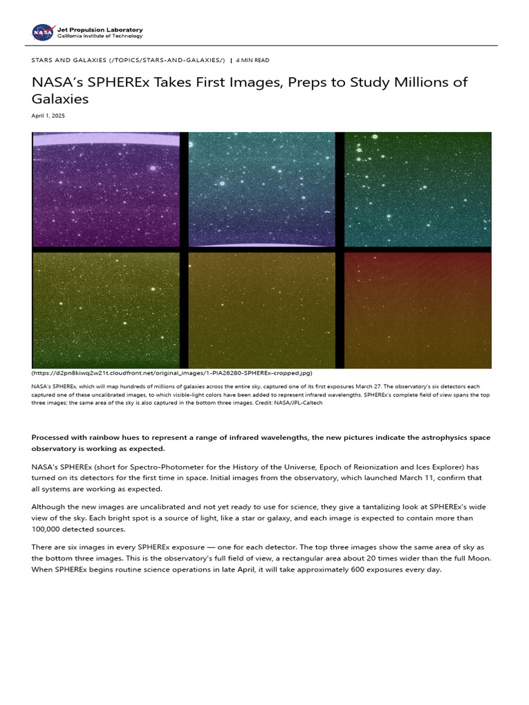 NASA’s SPHEREx Takes First Images, Preps to Study Millions of Galaxies _ NASA Jet Propulsion ...