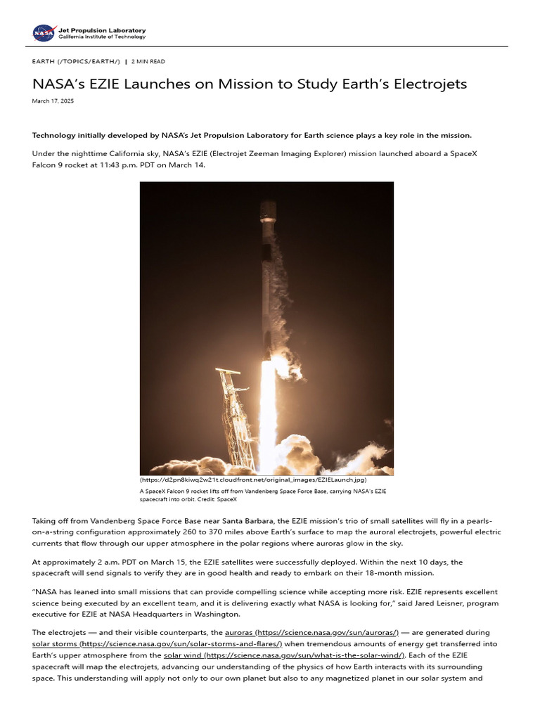 NASA’s EZIE Launches on Mission to Study Earth’s Electrojets _ NASA Jet ...