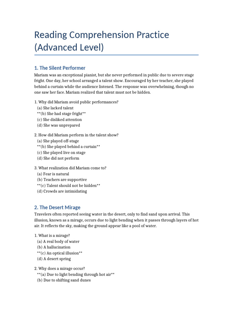 Reading Comprehension Advanced | PDF