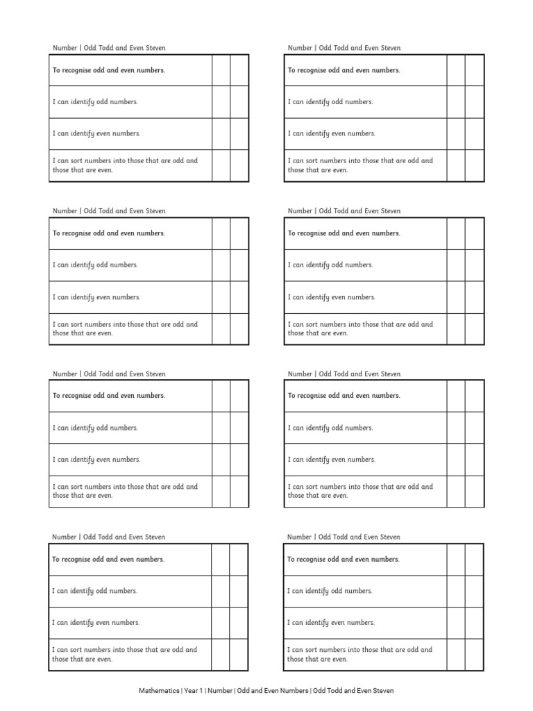 Success Criteria Grids Odd Todd and Even Steven | PDF