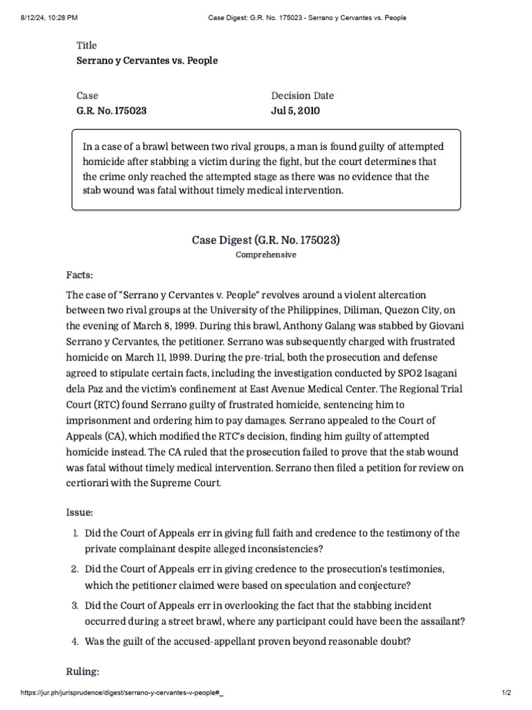 Serrano y Cervantes: Attempted Homicide Case | PDF | Reasonable Doubt ...