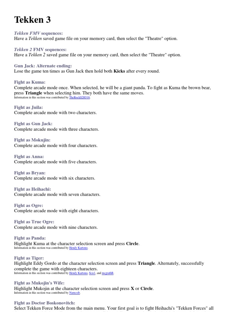 Tekken 3 Combos | PDF | Video Games | Leisure