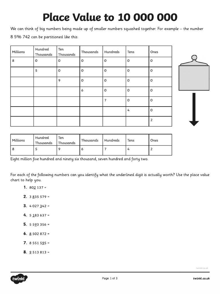 Place Value To 10 000 000 Worksheet | PDF