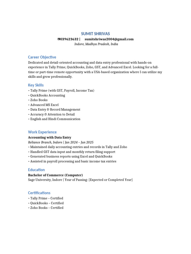 Sumit Shrivas Resume | PDF