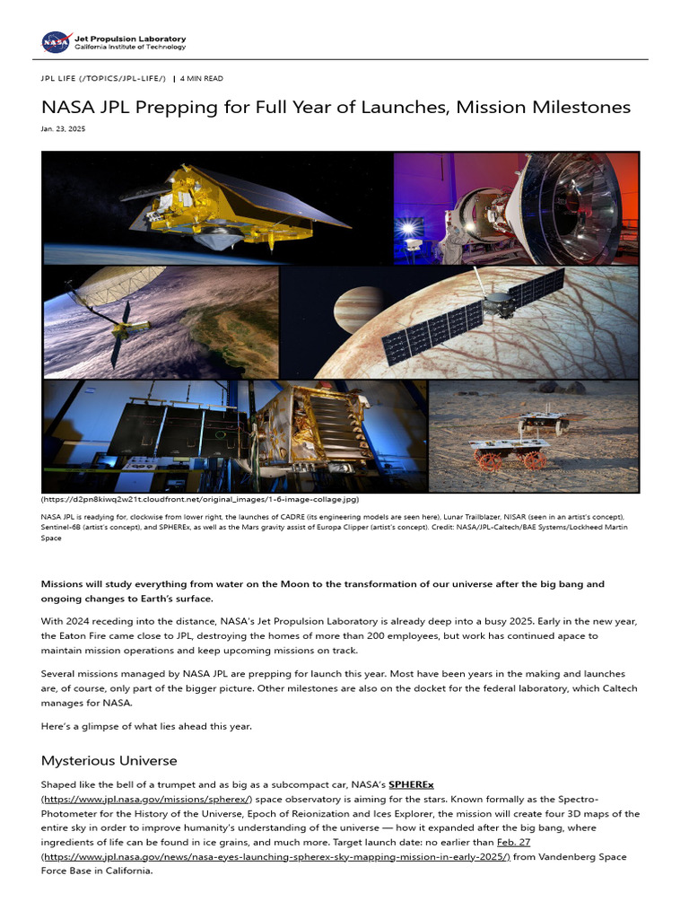 NASA JPL Prepping for Full Year of Launches, Mission Milestones _ NASA Jet Propulsion Laboratory ...