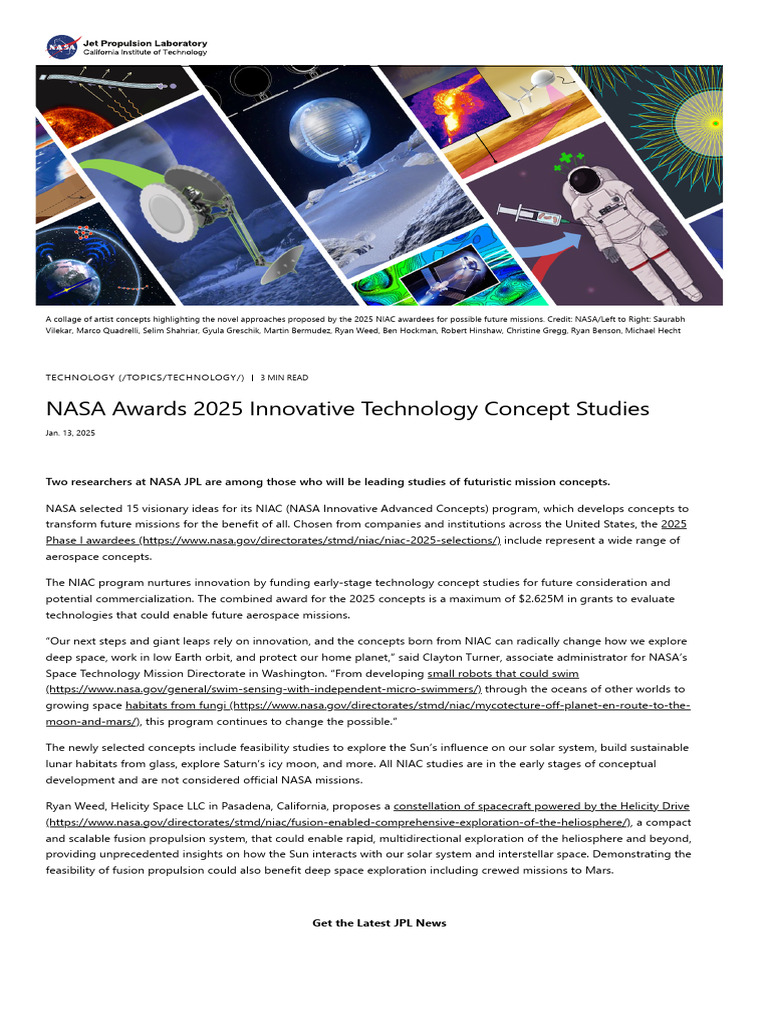 NASA's 2025 NIAC Awardees Unveil Innovations | PDF | Nasa | Jet ...