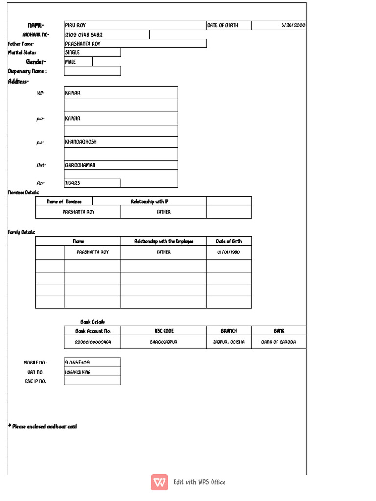 PF & Esic Formate | PDF