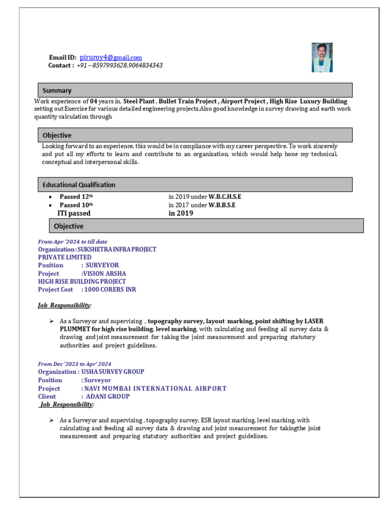 Piru Roy CV | PDF | Surveying | Geographical Technology