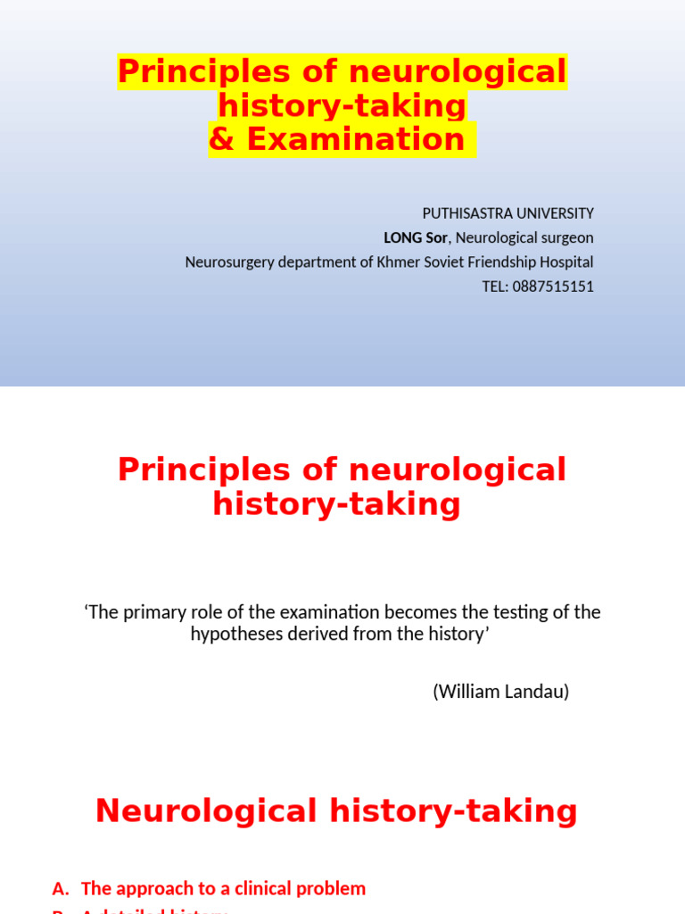 Neurological History-Taking Principles | PDF | Neurology | Anatomical ...