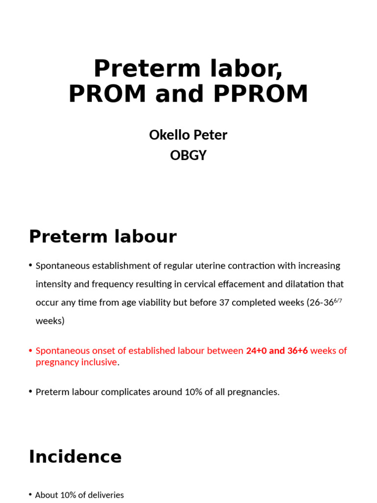 Preterm Labour, PROM and PPROM | PDF | Preterm Birth | Childbirth