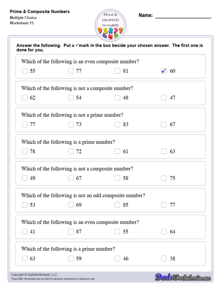 Prime and Composite Numbers Multiple Choice Questions v3 | PDF | Number ...