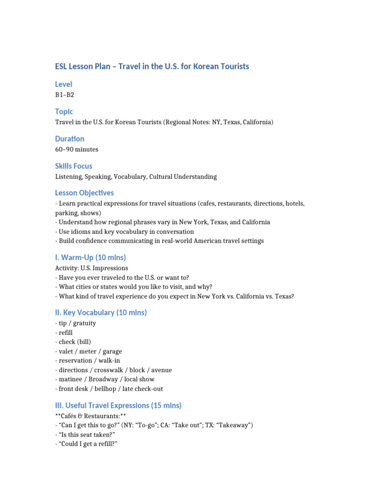Travel in US Lesson For Koreans | PDF | Human Communication | Linguistics