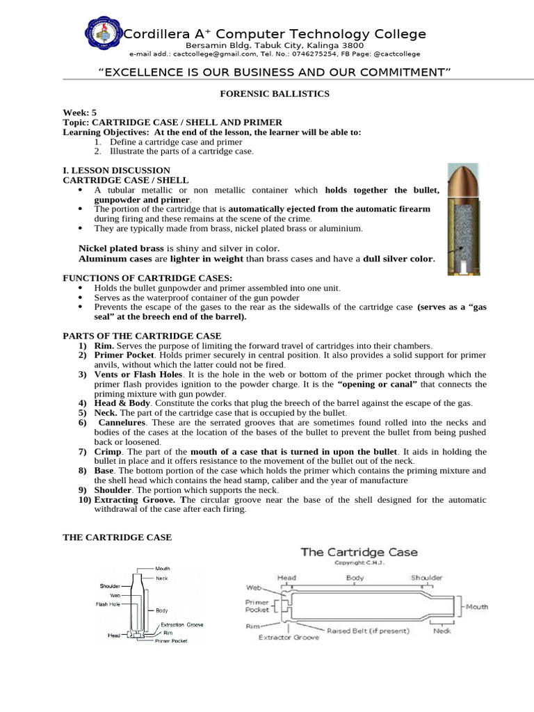 Lesson5a Crimforensic - Ballistics Colalong-1 | PDF | Cartridge ...