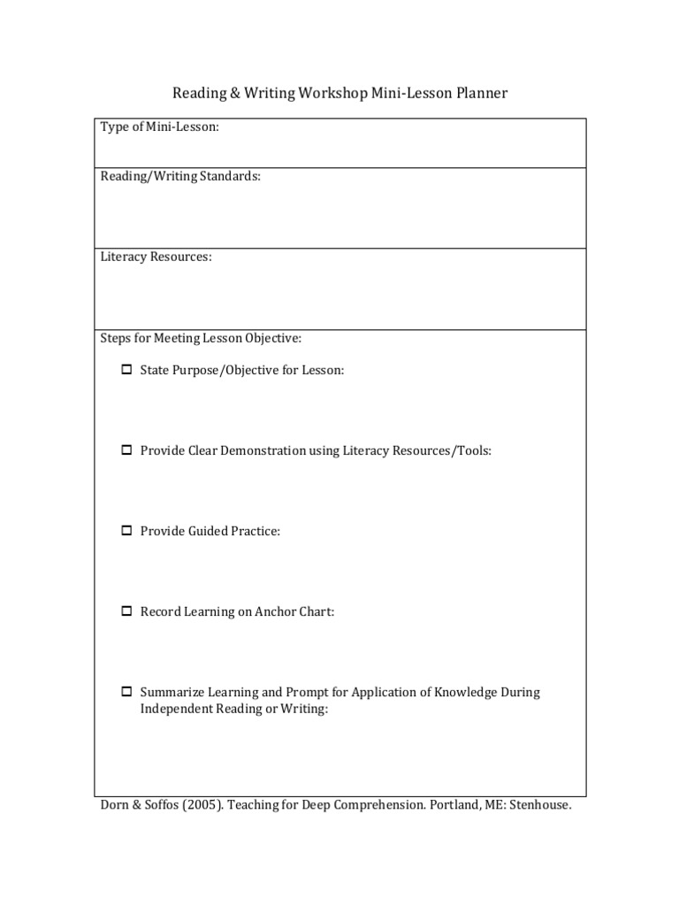 Workshop Mini Lesson Planner | PDF | Reading Comprehension | Sugar