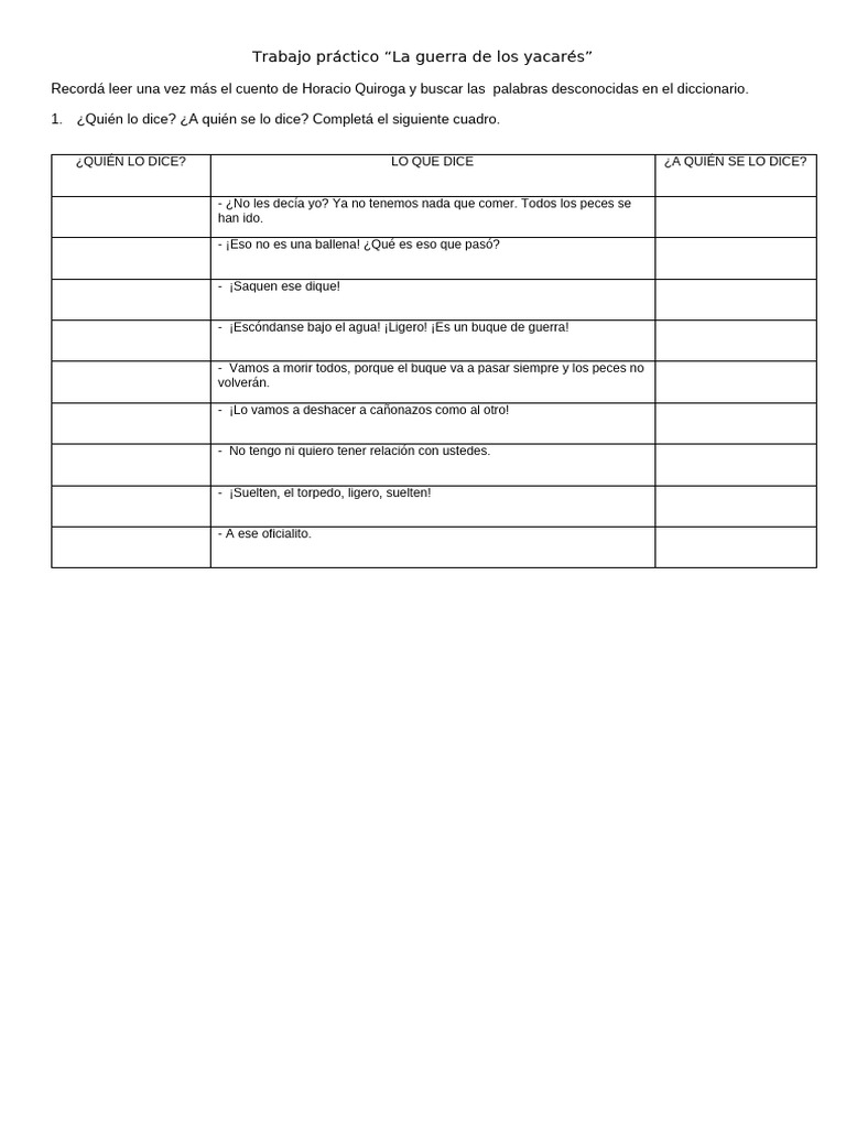Trabajo Práctico La Guerra de Los Yacarés | PDF