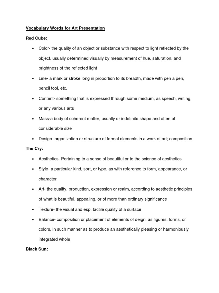 Vocabulary Words For Art Presentation | PDF | Composition (Visual Arts ...